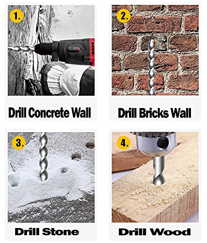 Masonry Drill Bits 5/32 in.x 3-1/2 in. Carbide Tip Flat Shank Drill Concrete Stone Bricks-10Pcs