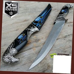 13" eagle head dagger collectors hunting carbon steel sharp tactical fixed blade knife w/decorative eagle printed sheath