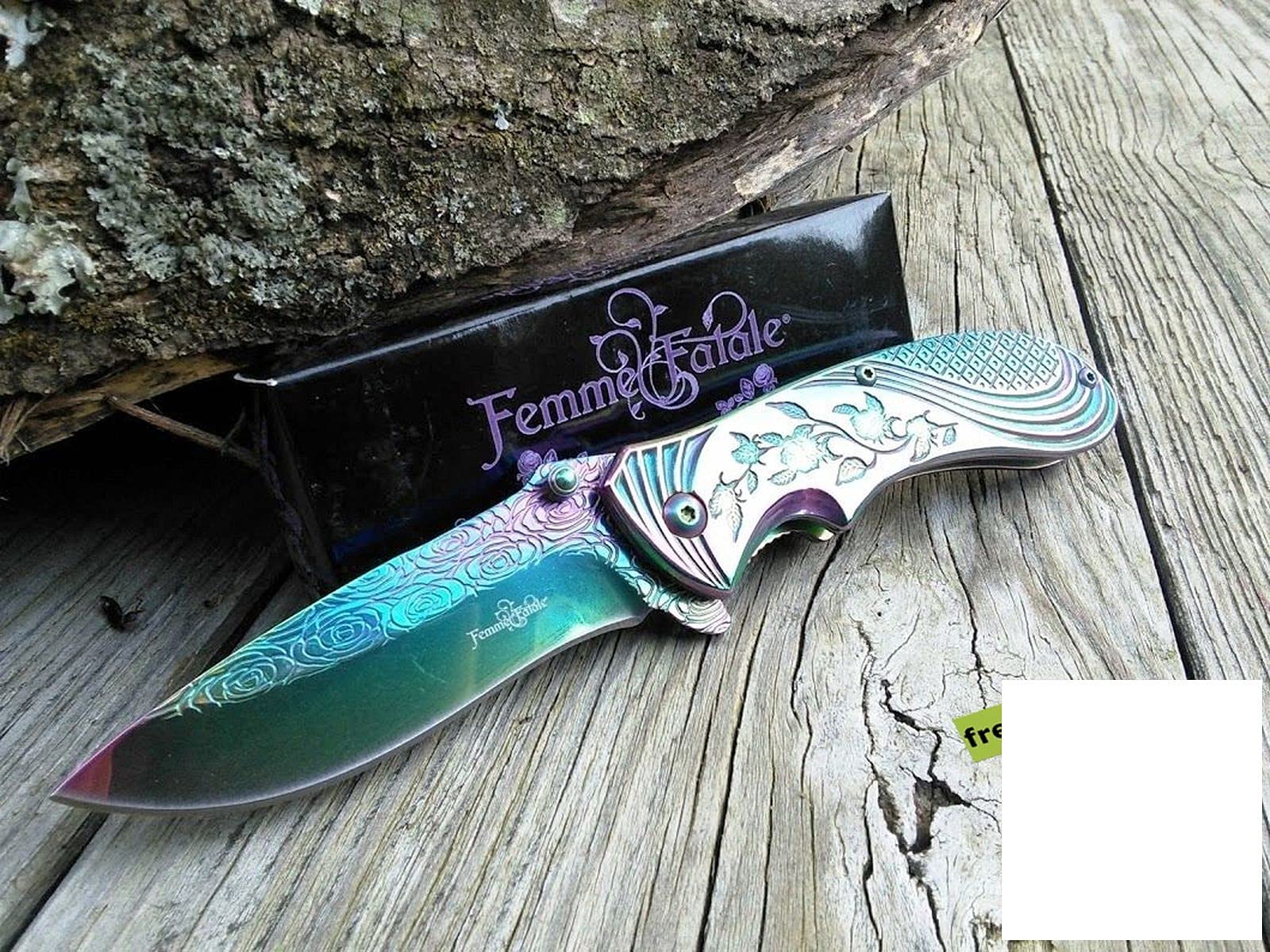 7" FEMME FATALE TITANIUM SPRING ASSISTED Pocket Folding Knife Carbon Steel Razor Sharp Blade