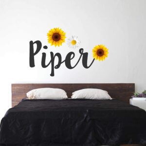 sunflower custom name wall decal flower - girls personalized name flower wall sticker - custom name sign - custom name stencil monogram - girls nursery wall decor