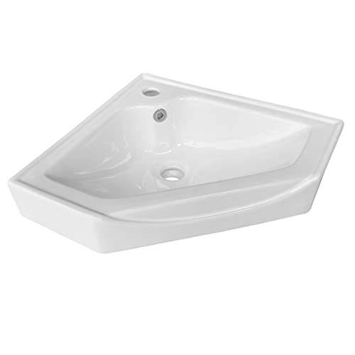 Renovators Supply Manufacturing Alexander II Modern Bathroom Wall Mount Corner Sink White with Overflow