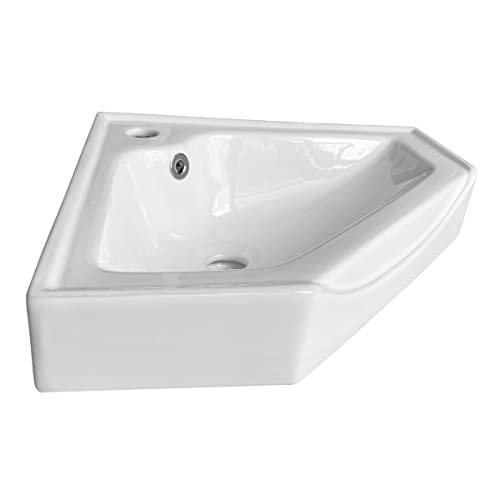 Renovators Supply Manufacturing Alexander II Modern Bathroom Wall Mount Corner Sink White with Overflow