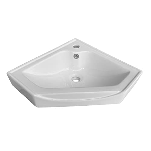 Renovators Supply Manufacturing Alexander II Modern Bathroom Wall Mount Corner Sink White with Overflow