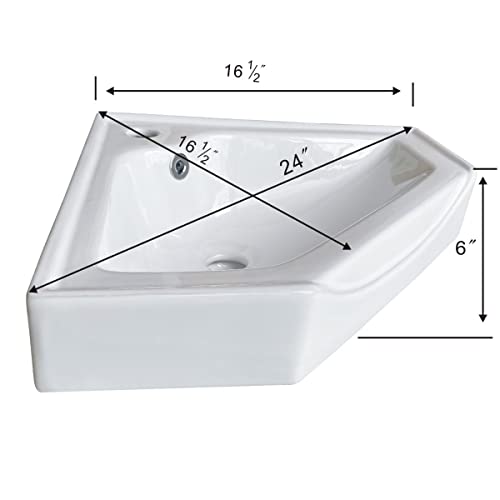 Renovators Supply Manufacturing Alexander II Modern Bathroom Wall Mount Corner Sink White with Overflow