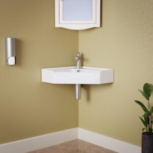 Renovators Supply Manufacturing Alexander II Modern Bathroom Wall Mount Corner Sink White with Overflow