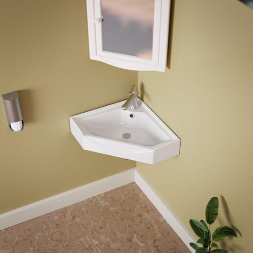 Renovators Supply Manufacturing Alexander II Modern Bathroom Wall Mount Corner Sink White with Overflow