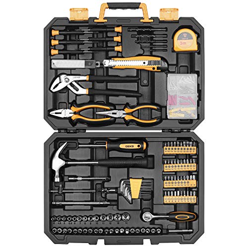 DEKO 196 Piece Tool Set General Household Hand Tool Kit with Rip Claw Hammer,Lineman's Plier, Measure Tape Rule & Plastic Toolbox Storage Case