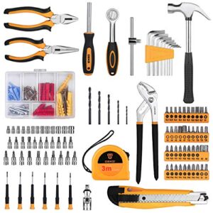 DEKO 196 Piece Tool Set General Household Hand Tool Kit with Rip Claw Hammer,Lineman's Plier, Measure Tape Rule & Plastic Toolbox Storage Case