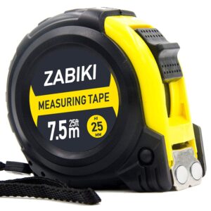 zabiki measuring tape measure, 25 ft easy to read decimal retractable dual side ruler with metric and inches, for surveyors, engineers and electricians, with magnetic tip and rubber protective casing