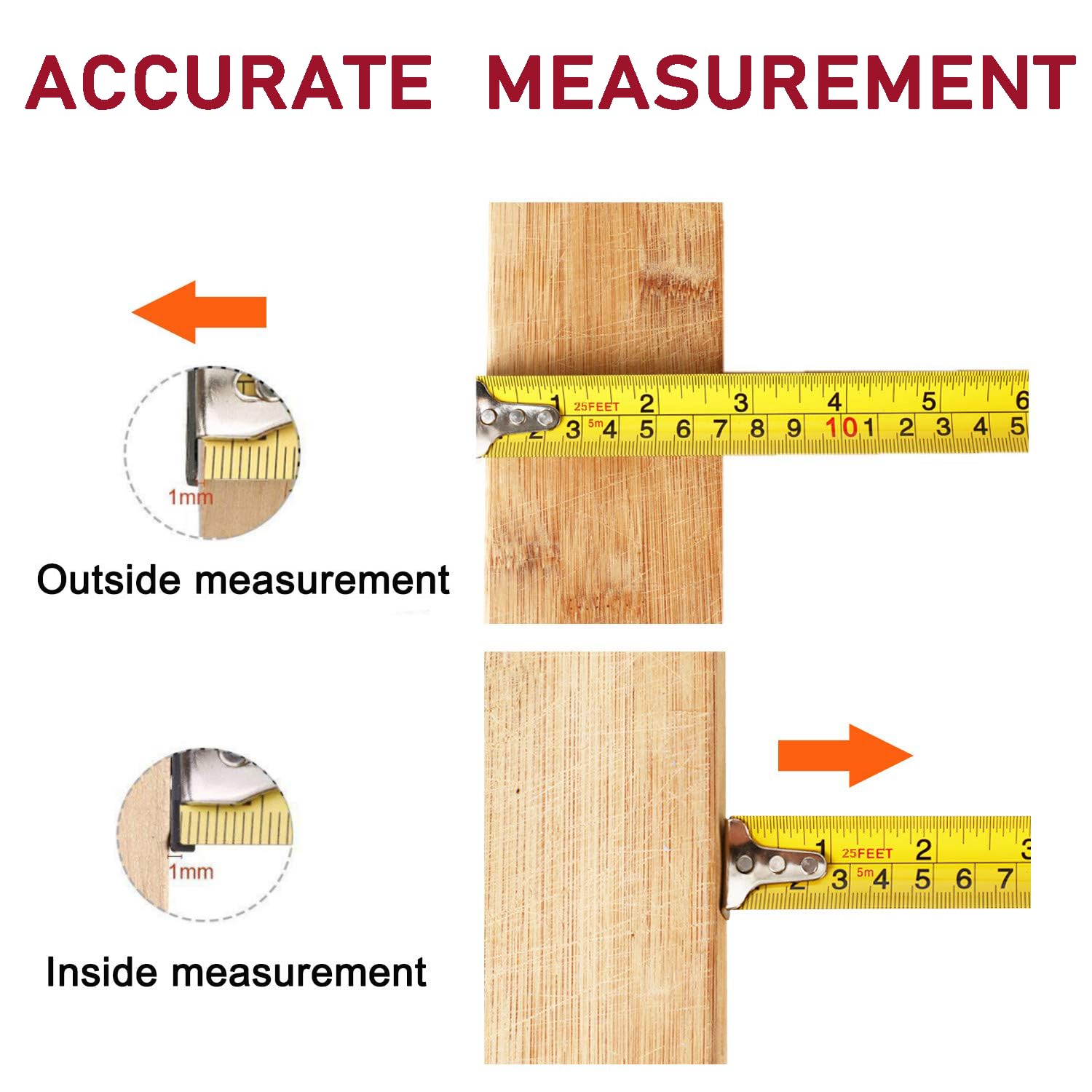 Zabiki Measuring Tape Measure, 25 Ft Easy to Read Decimal Retractable Dual Side Ruler with Metric and Inches, for Surveyors, Engineers and Electricians, with Magnetic Tip and Rubber Protective Casing