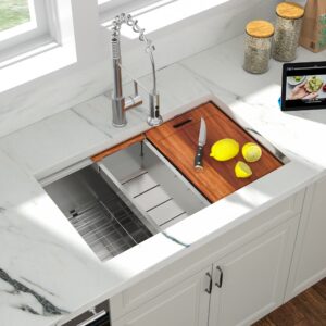 32 Kitchen Sink Undermount Stainless Steel - Sarlai 32 x 19 Inch Kitchen Sink Ledge Workstation Deep Single Bowl 16 Gauge Stainless Steel Under Counter Kitchen Sink Basin