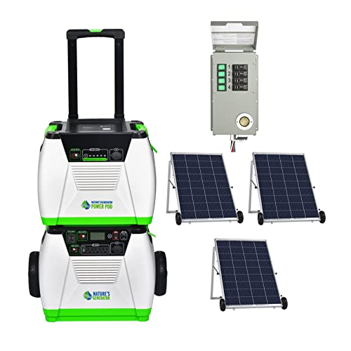 Nature's Generator Platinum PE System 1800W Solar & Wind Powered Pure Sine Wave Generator + 1200Wh Power Pod (1920Wh total) + 3 of 100W Solar Panels + Power Transfer Kit to Connect Breaker Panel