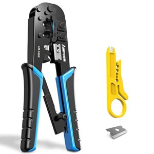 ampcom rj45 crimping tool, 8p/6p-rj11, rj12 crimper cutter stripper am-568r