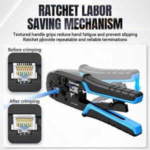 AMPCOM RJ45 Crimping Tool, 8P/6P-RJ11, RJ12 Crimper Cutter Stripper AM-568R