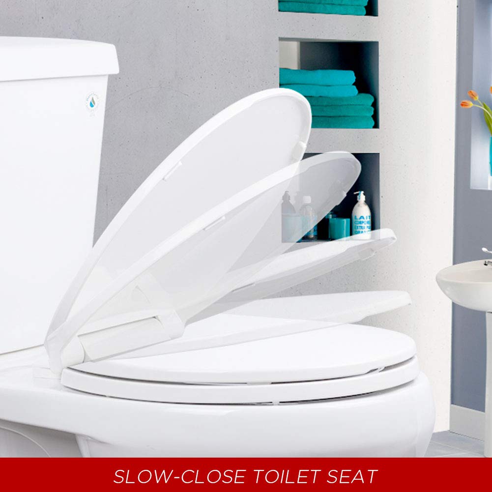 WSSROGY Elongated Toilet Seat with Lid, Quiet Close, Fits Standard Elongated or Oblong Toilets, Slow Close Seat and Cover, Oval, White