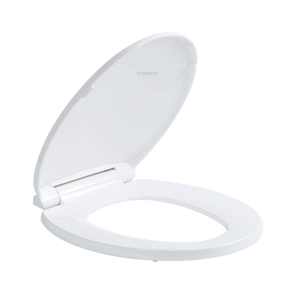 WSSROGY Elongated Toilet Seat with Lid, Quiet Close, Fits Standard Elongated or Oblong Toilets, Slow Close Seat and Cover, Oval, White