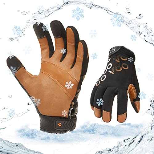 Vgo... 1-Pair -4℉ or above 3M Thinsulate C100 Winter Warm Waterproof Light Duty Mechanic Glove, High Dexterity, Anti-abrasion, Rigger Glove (Size XL, Brown, GA9603FW)