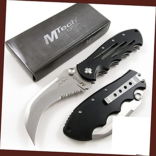 FOLDING POCKET KNIFE Mtech Black Heavy Duty Bear Claw Karambit Hawkbill Knife