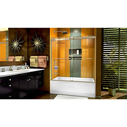 DreamLine Sapphire 56-60 in. W x 60 in. H Semi-Frameless Bypass Tub Door in Brushed Nickel, SHDR-6360602-04