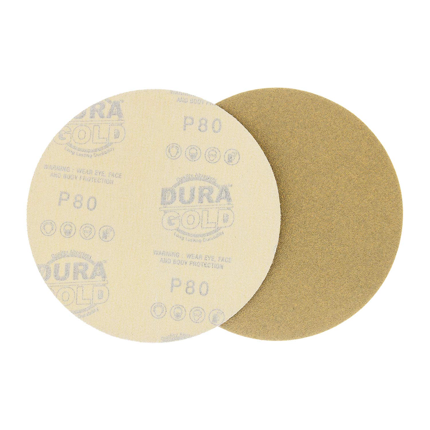 Dura-Gold - Premium - 80 Grit 6" Gold Hook & Loop No Hole Sanding Discs for DA Sanders - Box of 50 Sandpaper Finishing Discs for Automotive and Woodworking