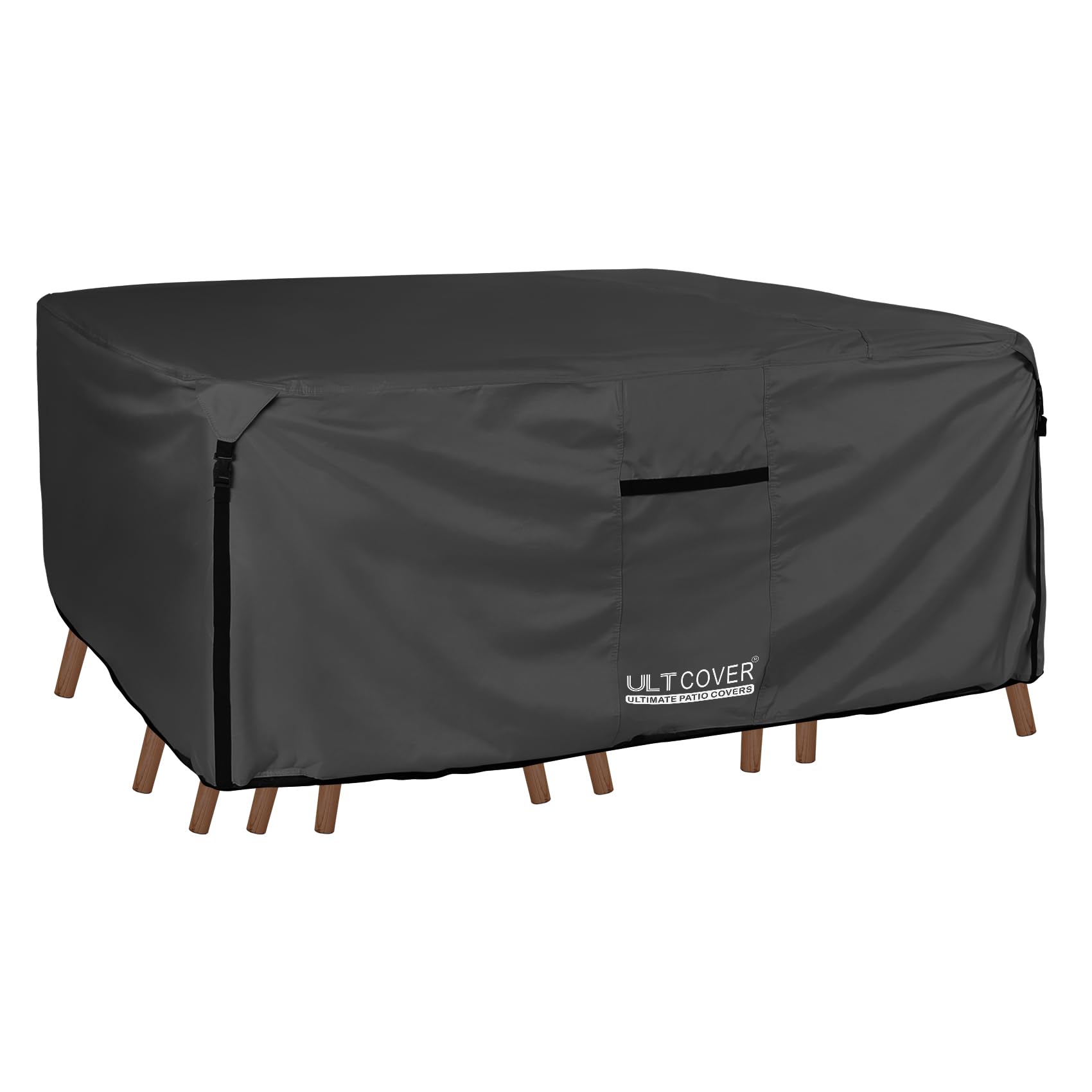 ULTCOVER 600D Tough Canvas Durable Rectangular Patio Table and Chair Cover - Waterproof Outdoor General Purpose Furniture Covers 88Lx62Wx28H inch, Black