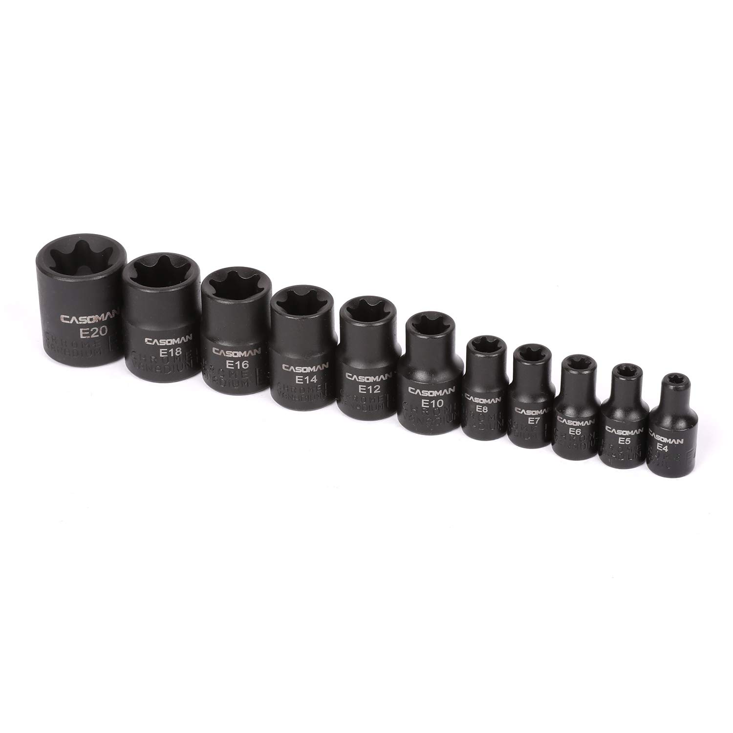 CASOMAN 11PCS Female Torx Socket Set, E Torx & Star Socket Set with Rail, E4 - E20 Torque Sockets