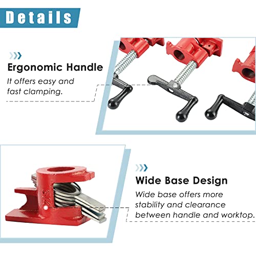 FLK Tech 4 Pack 3/4” Wood Gluing Pipe Clamp Set Heavy Duty