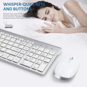 Wireless Keyboard and Mouse - FENIFOX USB Slim 2.4G Wireless Keyboard Mouse Combo Full-Size Ergonomic Compact with Number Pad for Laptop PC Computer Windows mac- Silver White