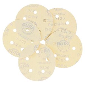 Dura-Gold - Premium - Variety Pack - 5" Gold Sanding Discs - 5-Hole Dustless Hook and Loop for DA Sander - Box of 50 Finishing Sandpaper Discs for Woodworking or Automotive