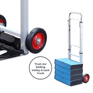 Folding Aluminium Industrial Hand Trolley - with Anti Puncture Tyres and 220LB Load Capacity (White) - 5 Year Warranty - Collapsible Handtruck - Portable G-Rack Folding Dolly-Folding Hand Truck