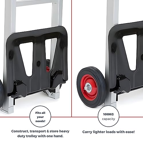 Folding Aluminium Industrial Hand Trolley - with Anti Puncture Tyres and 220LB Load Capacity (White) - 5 Year Warranty - Collapsible Handtruck - Portable G-Rack Folding Dolly-Folding Hand Truck