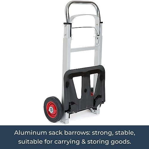 Folding Aluminium Industrial Hand Trolley - with Anti Puncture Tyres and 220LB Load Capacity (White) - 5 Year Warranty - Collapsible Handtruck - Portable G-Rack Folding Dolly-Folding Hand Truck