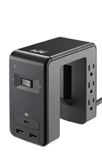 apc desk mount power station pe6u21, u-shaped surge protector with usb ports (3), desk clamp, 6 outlet, 1080 joules black