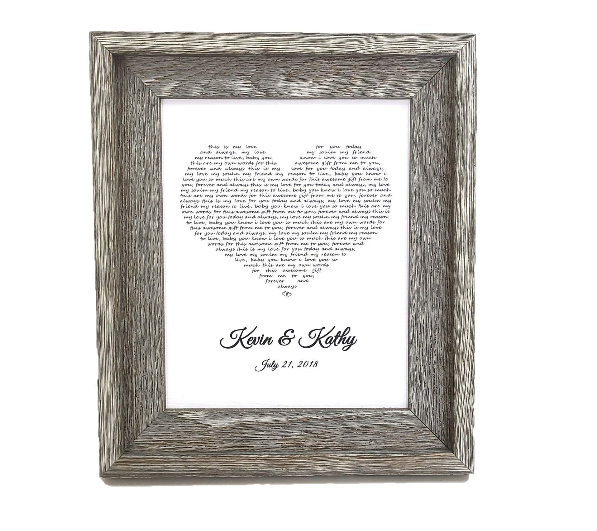 Personalized 1st Anniversary Gift For Him Or Her First Year Wedding Paper Anniversary Lyrics First Dance Song, Your Own Words, Present Wife Unique