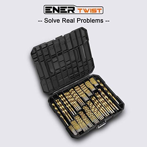 ENERTWIST Titanium Drill Bit Kit Set for Metal and Wood 230-Piece - Coated HSS Conventional 118 Deg Tip from 3/64inch up to 1/2 Inch, ET-DBA-230A