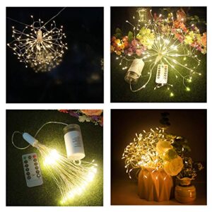 FOOING Firework Lights Led Copper Wire Starburst String Lights 8 Modes Battery Operated Fairy Lights with Remote,Wedding Christmas Decorative Hanging Lights for Party Patio Garden Decoration