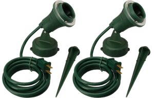 woods outdoor floodlight fixture with stake (6-feet cord, 120v, green) (2 pack)