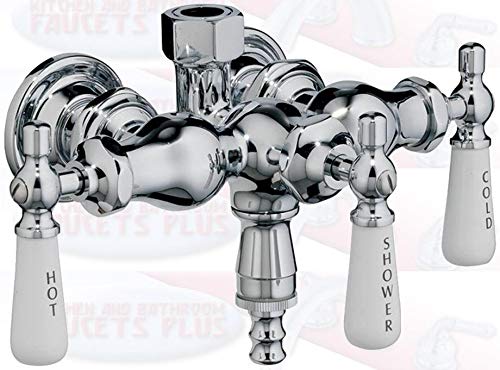 iDofas Chrome Clawfoot Tub Diverter Faucet with 3 Porcelain Lever Handles