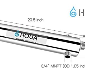 HQUA-TWS-12 Ultraviolet Water Purifier Sterilizer Filter for Whole House Water Purification,12GPM 120V, 1 Extra UV Lamp + 1 Extra Quartz Sleeve