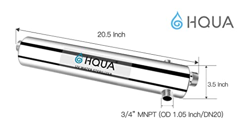 HQUA-TWS-12 Ultraviolet Water Purifier Sterilizer Filter for Whole House Water Purification,12GPM 120V, 1 Extra UV Lamp + 1 Extra Quartz Sleeve