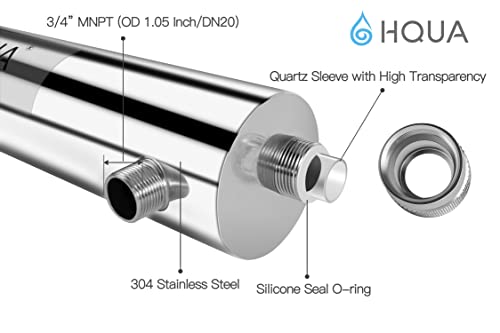 HQUA-TWS-12 Ultraviolet Water Purifier Sterilizer Filter for Whole House Water Purification,12GPM 120V, 1 Extra UV Lamp + 1 Extra Quartz Sleeve