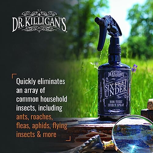 Dr. Killigan's Six Feet Under Non Toxic Insect Killer Spray | Indoor Natural Pest Control | Flea, Tick, Pantry & Clothing Moths, Ant, & Cockroach | Family Friendly, Pet Safe (24 oz)