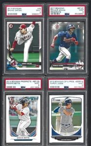 mint shohei ohtani ronald acuna jr. mookie betts & aaron judge 4 card rookie lot graded psa mint 9 mlb superstar mvp players