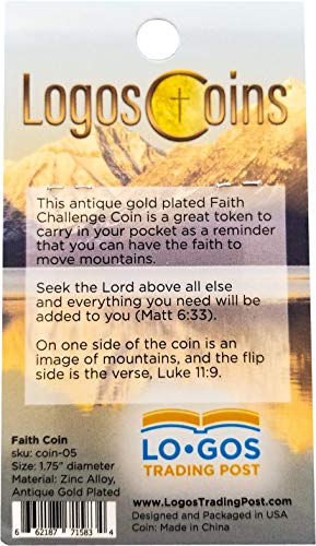 Faith Can Move Mountains Challenge Coin, Antique Gold-Color Plated, Ask and It Shall Be Given to You Coin