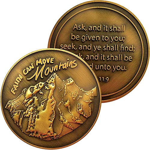 Faith Can Move Mountains Challenge Coin, Antique Gold-Color Plated, Ask and It Shall Be Given to You Coin