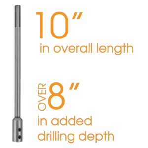 10” Long Forstner Bit Extension for Adding Over 8" of Drilling Depth to Your Forstner Bit. for Wood Turners, Furniture, Carpentry and Construction Use (10" x 3/8" Extension for 3/8" Forstner Bits)