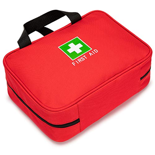 Jipemtra Red First Aid Bag Empty Travel Rescue Pouch First Responder Storage Compact Survival Medicine Bag for Car Home Office Kitchen Sport Outdoors (Red)