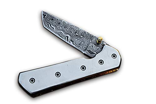 BLACK MAMBA KNIVES Damascus Pocket Knife with Clip, Folding Knife, Damascus Steel Folding Pocket Knife Folding Hunting Knife