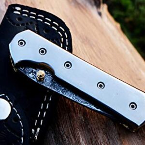 BLACK MAMBA KNIVES Damascus Pocket Knife with Clip, Folding Knife, Damascus Steel Folding Pocket Knife Folding Hunting Knife