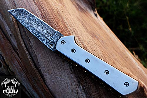 BLACK MAMBA KNIVES Damascus Pocket Knife with Clip, Folding Knife, Damascus Steel Folding Pocket Knife Folding Hunting Knife